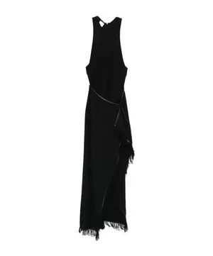 Nanushka Rayen Frayed Draped Midi Dress - Black