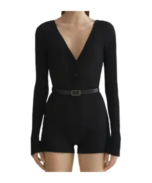 MUGLER Buckle V-neck T-shirt - Black