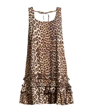 GANNI Leopard Print Sleeveless Ruffled Dress