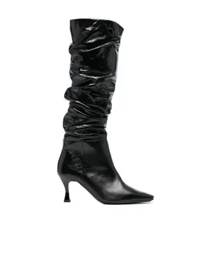 REJINA PYO Solid Mid-calf Heeled Boots - Black