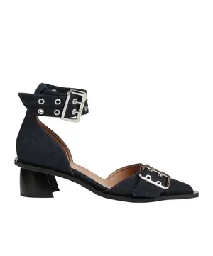GANNI Buckled Denim Pointed Toe Pumps - Blue