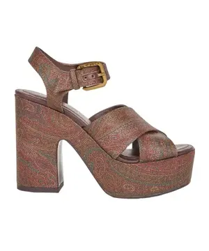 Etro 100mm Paisley Platform Sandals - Brown
