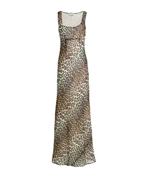 GANNI Sleeveless Leopard Print Georgette Maxi Dress