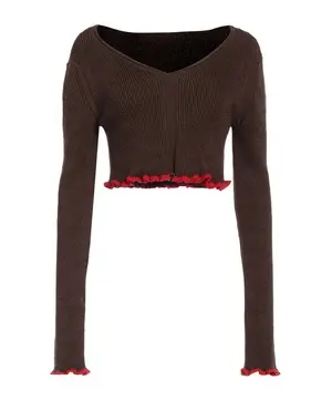 Jacquemus Solid-colored V-neck Cropped Knit Top - Brown