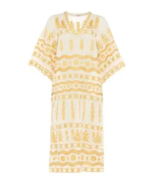 ERES Luxuriance Embroidered V-neck Midi Dress