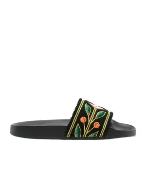 Casablanca Floral-pattern Slides - Black