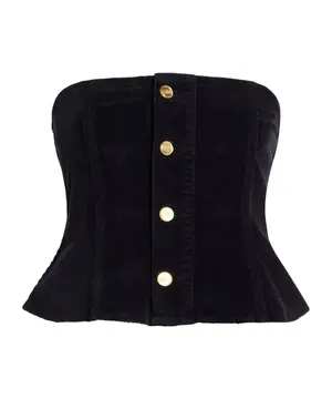 GANNI Solid Color Corduroy Off-shoulder Top - Black