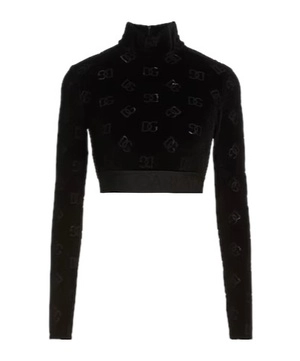 Dolce & Gabbana Chenille Cropped Turtleneck Top