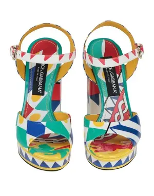Dolce & Gabbana Geometric Print Leather Slingback Platform Sandals