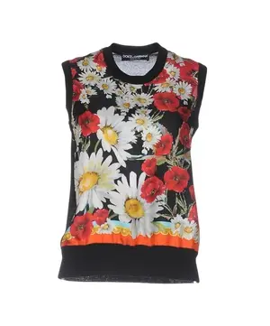 Dolce & Gabbana Sleeveless Floral Print Knit Top - Black