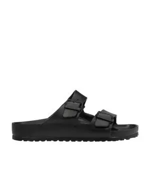 BIRKENSTOCK Birkenstock Logo Embellished Adjustable Buckle Slides Black