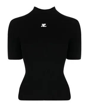 COURREGES Short-sleeved Ribbed Knit Sweater