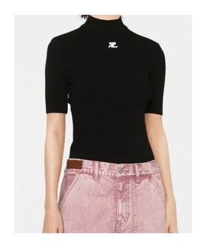 COURREGES Short-sleeved Ribbed Knit Sweater