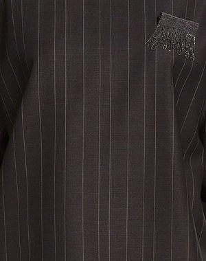 Brunello Cucinelli Pinstriped Wool Short Sleeve Top