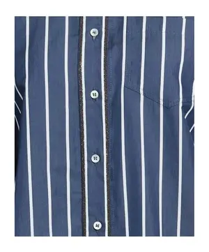 Brunello Cucinelli Striped Poplin Long Sleeve Shirt