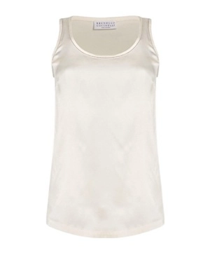 Brunello Cucinelli Sleeveless Scoop Neck Top With Satin Trim