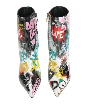 Dolce & Gabbana Printed Pointed Toe Zip Up Ankle Boots