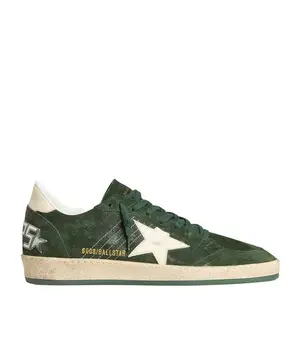GOLDEN GOOSE Ball Star Sneakers In Green Suede - Black