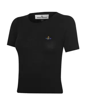 VIVIENNE WESTWOOD Round Neck Embroidered Short Sleeve T-shirt - Black