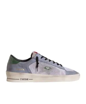 GOLDEN GOOSE Stardan Powder-blue Suede Sneakers With Green Leather Accents - White