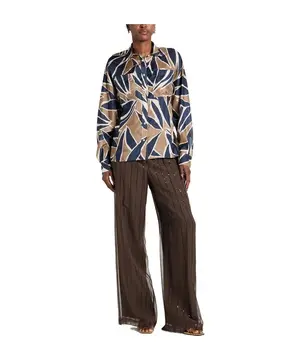 Brunello Cucinelli Long Sleeve Printed Silk Shirt