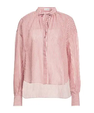 Brunello Cucinelli Striped Organza Blouse With Lace-up Neckline