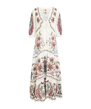 Farm Rio Bohemian Paisley-print Maxi Dress With Lace Trims - White