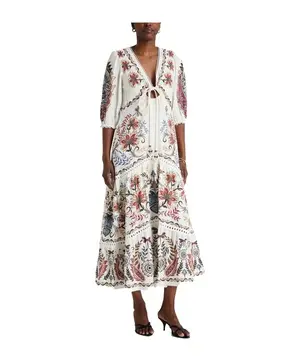 Farm Rio Bohemian Paisley-print Maxi Dress With Lace Trims