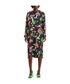 Farm Rio Printed Satin Shirt Dress
