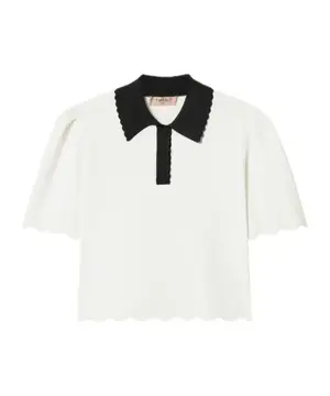 TWINSET Scalloped-trim Knitted Polo Shirt - White