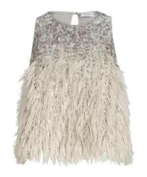 Brunello Cucinelli Sequin And Feather Embellished Sleeveless Top - Nude