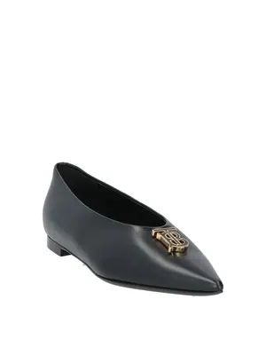 Burberry Leather Ballerina Flats With Gold Tone Emblem