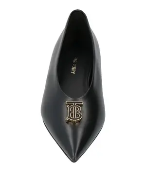 Burberry Leather Ballerina Flats With Gold Tone Emblem