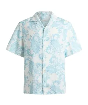 Etro LINEN BOWLING SHIRT WITH PAISLEY MOTIF Blue