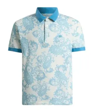 Etro Cotton Pique Polo Shirt With Paisley Motif - Blue