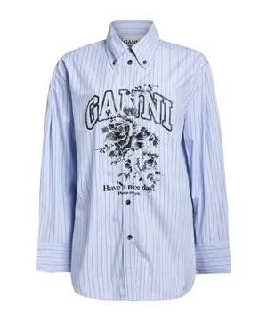 GANNI Striped Long Sleeve Shirt With Logo Graphic
