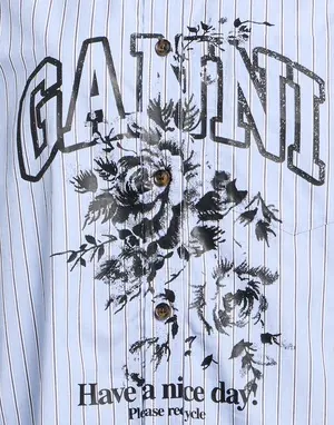 GANNI Striped Long Sleeve Shirt With Logo Graphic