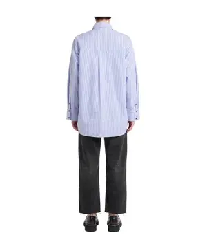 GANNI Striped Long Sleeve Shirt With Logo Graphic