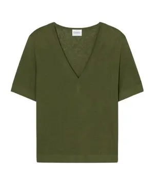 Closed V-neck Short-sleeve Sweater - No