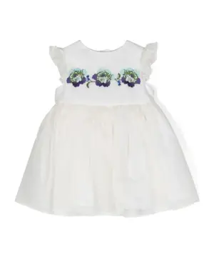 Etro Embroidered Ruffled Silk-cotton Blend Dress - White