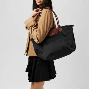 Longchamp Le Pliage Large Tote With Embossed Logo Flap - Black