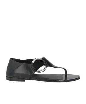 Saint Laurent Flat Leather Thong Sandals With Ring Detail