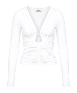 Isabel Marant Étoile Jersey Gathered Cutout Long Sleeve Top - White