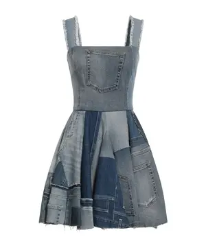 Dolce & Gabbana Denim Patchwork Square Neck Dress - Blue