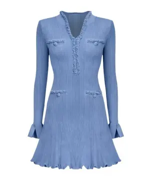 SELF-PORTRAIT Pearl Trim Mini Knit Dress