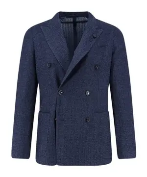 LARDINI Double-breasted Peak-lapel Blazer - Blue