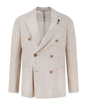 LARDINI Textured Double-breasted Blazer - Beige