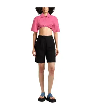 Jacquemus Cropped Short Sleeve Top With Zipper Detail - Fuchsia