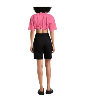 Jacquemus Cropped Short Sleeve Top With Zipper Detail - Fuchsia