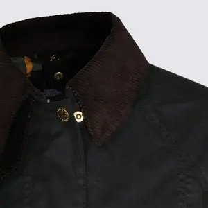 Barbour Waxed Cotton Jacket With Plaid Paneling